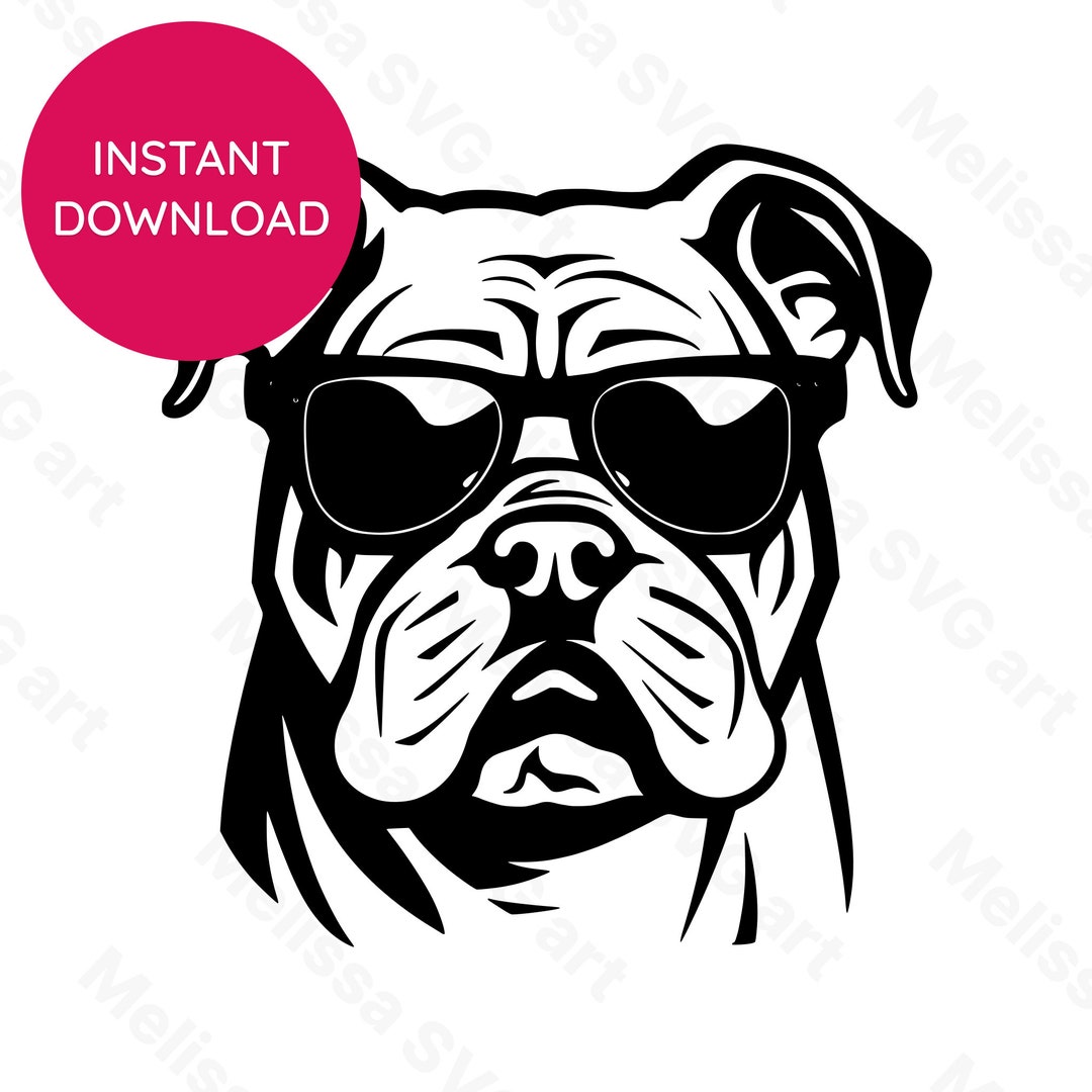 Bulldog Sunglasses SVG Dog Print Cool Pet Silhouette Gift for Dog Lover ...