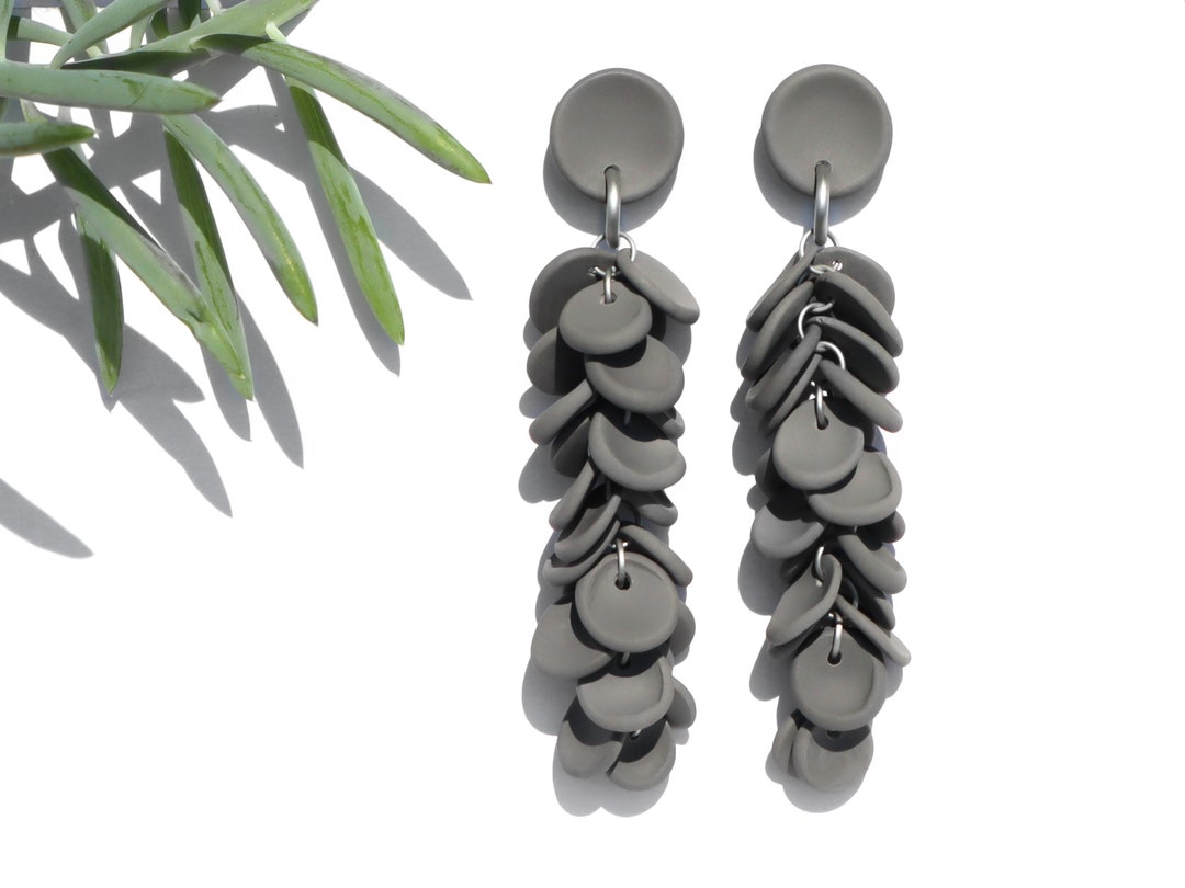 Grey Cluster Dangle Earrings Statement Dangle and Drop - Etsy