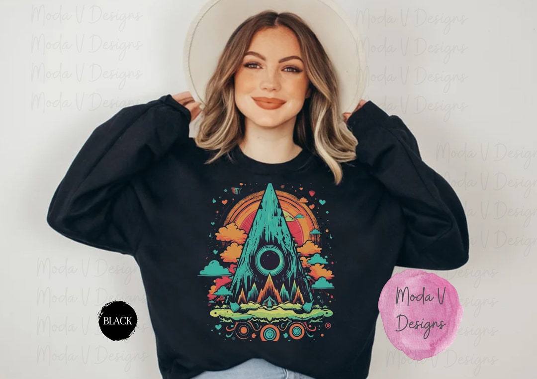Retro Psychedelic Sweater, Trippy Graphic Hood, Vintage Hippie Colorful ...