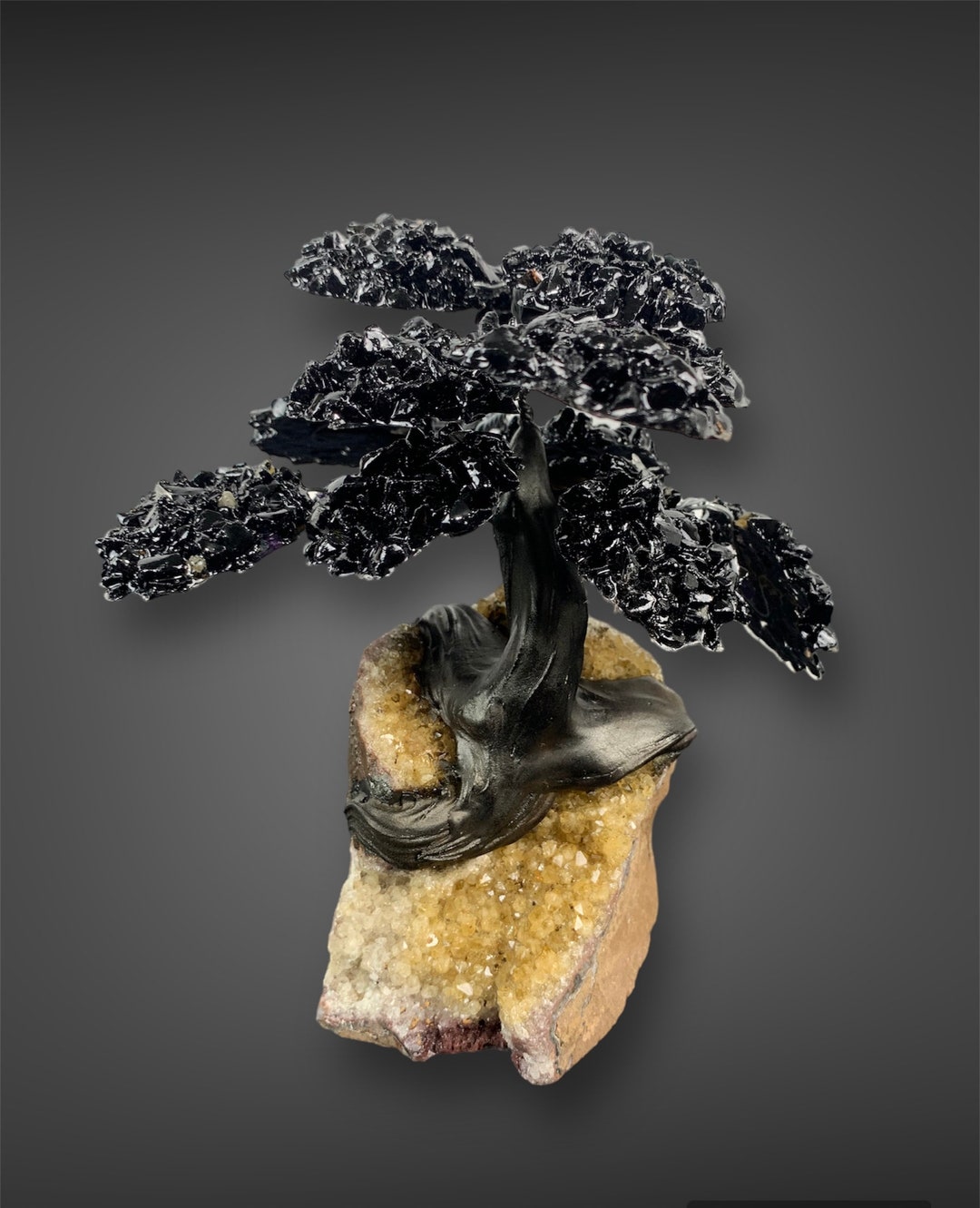 Black Tourmaline Gem Tree With Citrine Base - Handmade Crystal Tree for ...