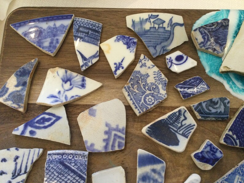 Blue and White Pottery Pieces Great for Mosaic or Art and Crafts. - Etsy