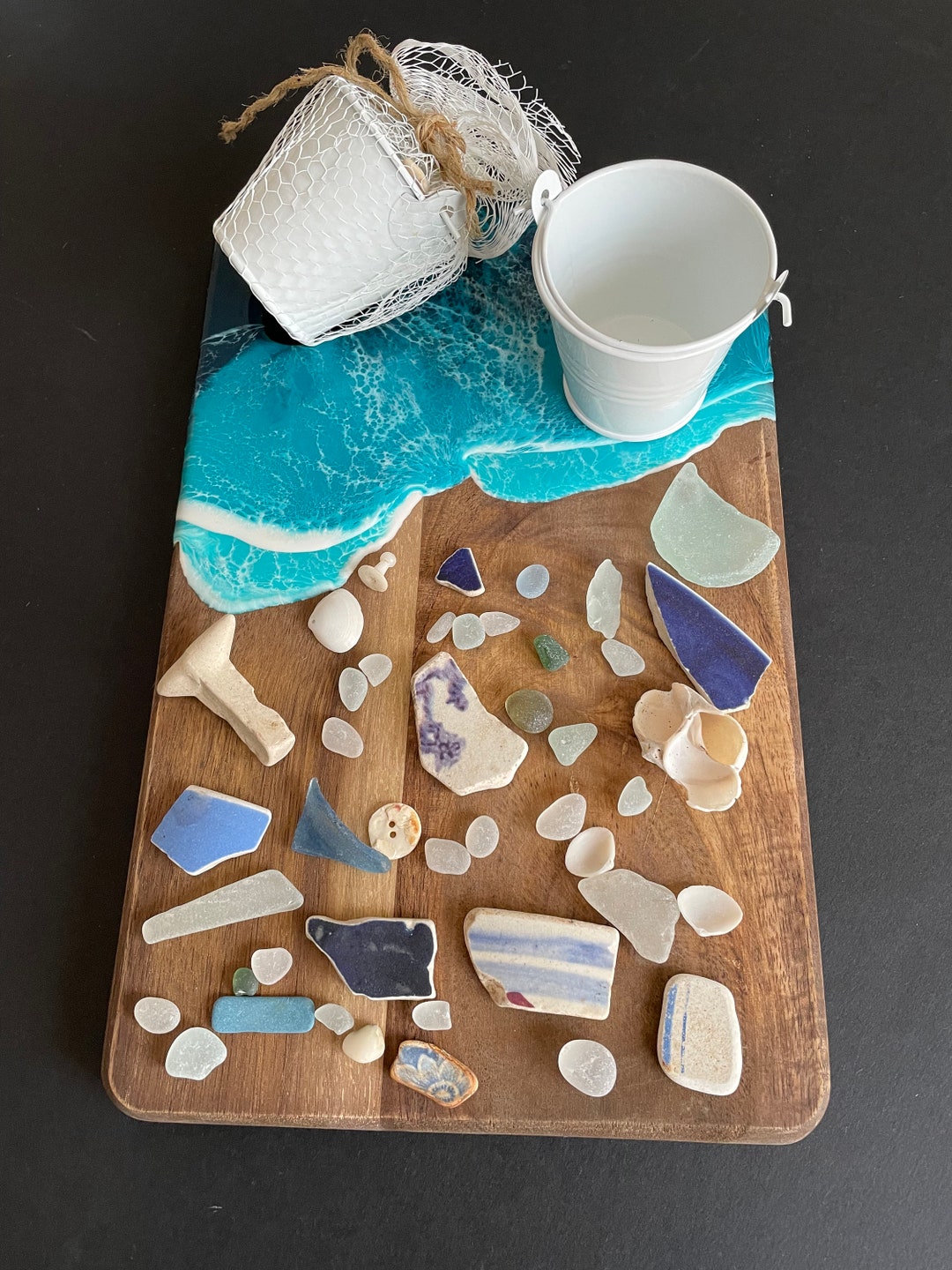 Beach Combed Collectibles in White Mini Bucket – Sea Glass, Pottery ...