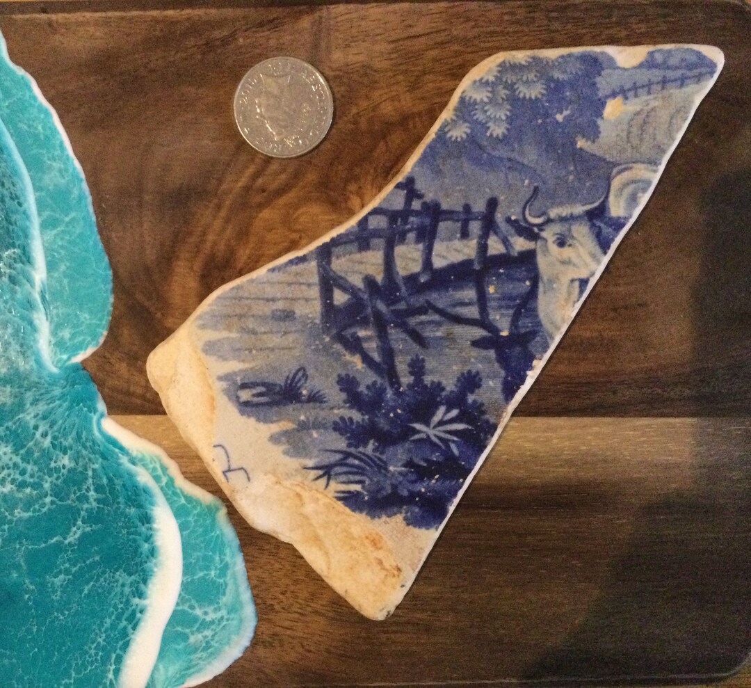 Beach Pottery | Large Sea Washed Blue and White Victorian Pottery Shard ...
