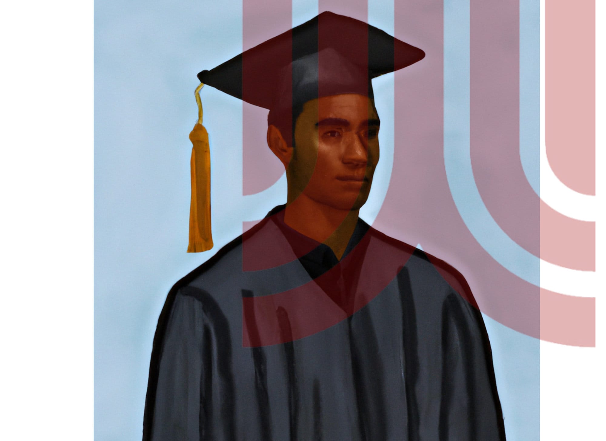 Black Male College or High School Graduate in Black Cap and Gown, Black ...