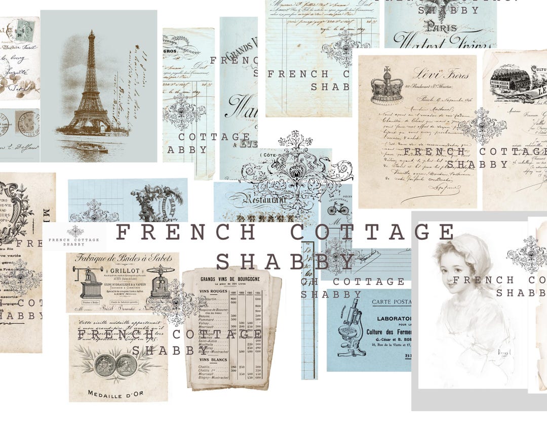 Dusty Blue French Manuscript Ephemera: Vintage Journaling Art (PDF) - Etsy
