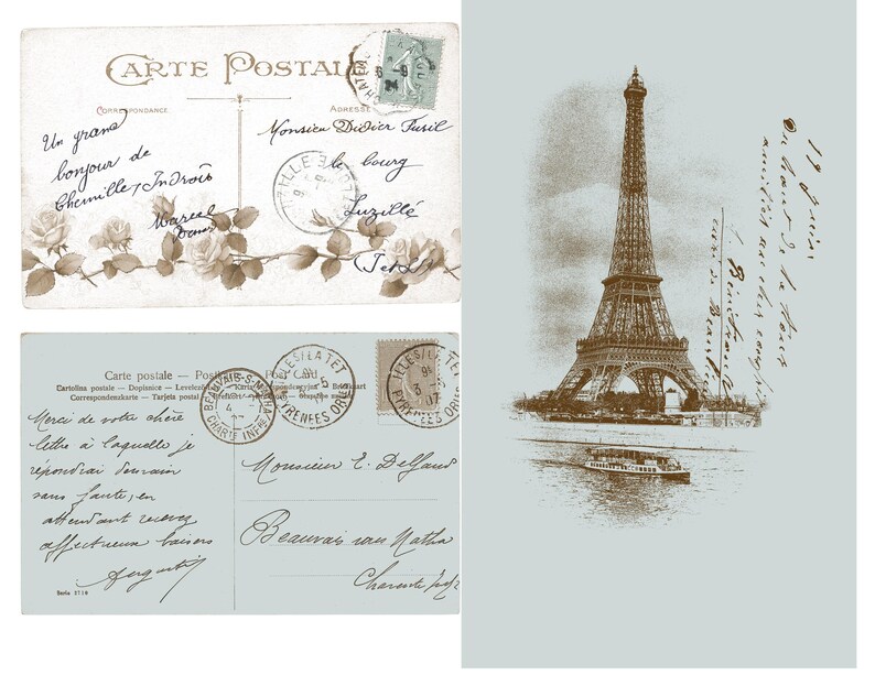 Dusty Blue French Manuscript Ephemera: Vintage Journaling Art (PDF) - Etsy