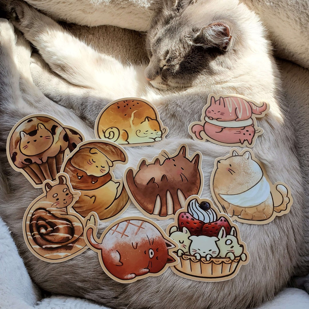 Stickers Pack of 5 Bread Cat Sticker - Etsy