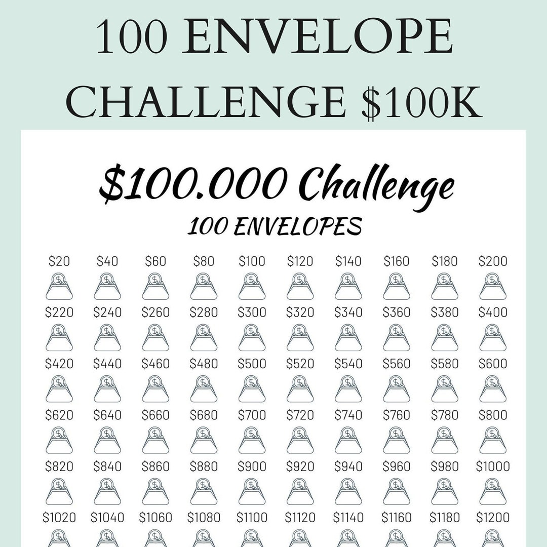 100K Saving Challenge Printable100 Envelope Challenge Etsy