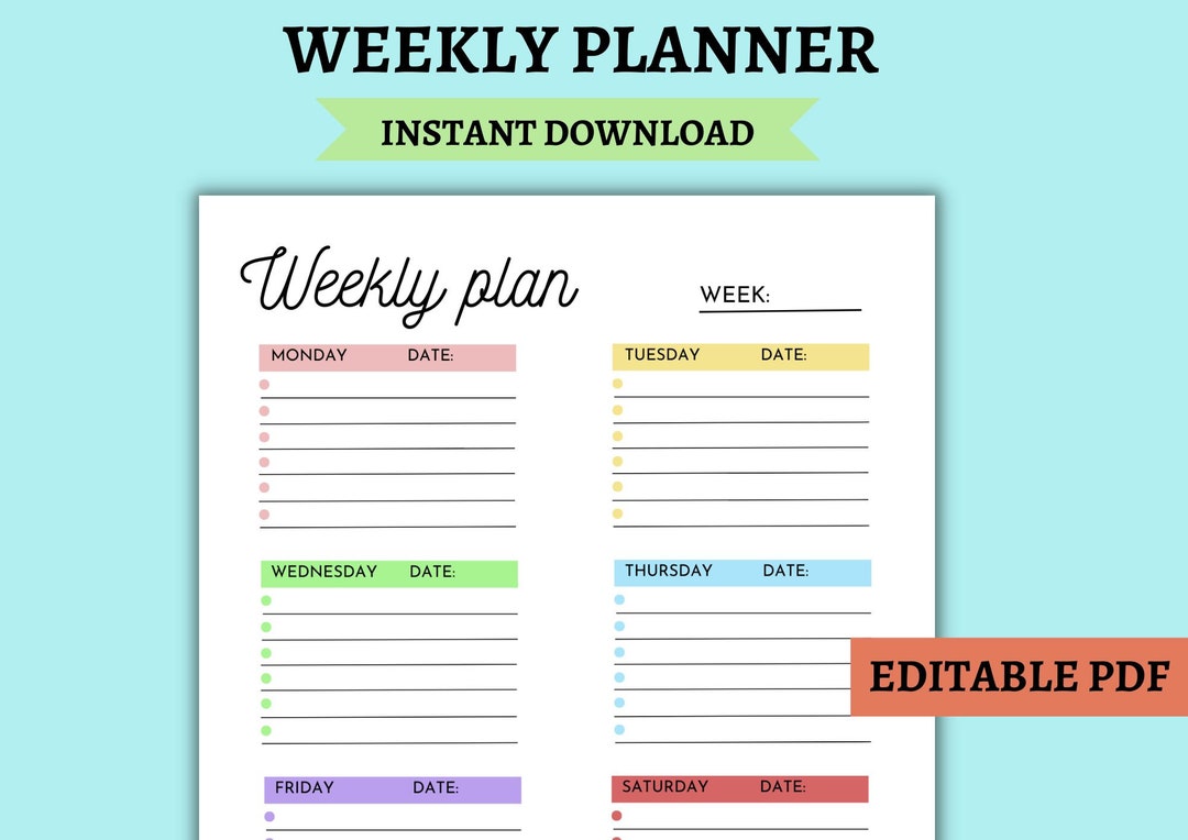 Printable Weekly Planner | Digital Weekly Planner | Weekly Organizer ...