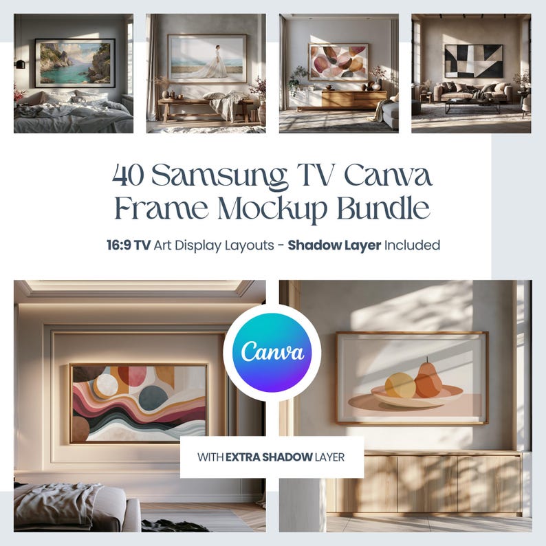 Canva TV Frame Mockup Bundle, 16:9 Art Mode Mockups, Shadow Layer - Etsy
