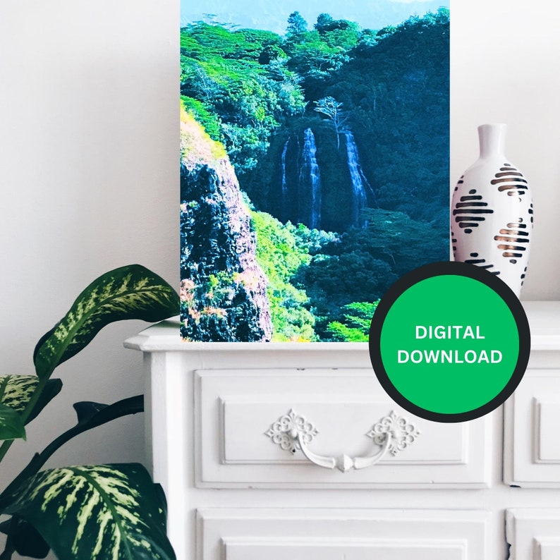 Waterfalls in Green Forest Wall -surreal Waterfalls Wall Decor -hawaii ...