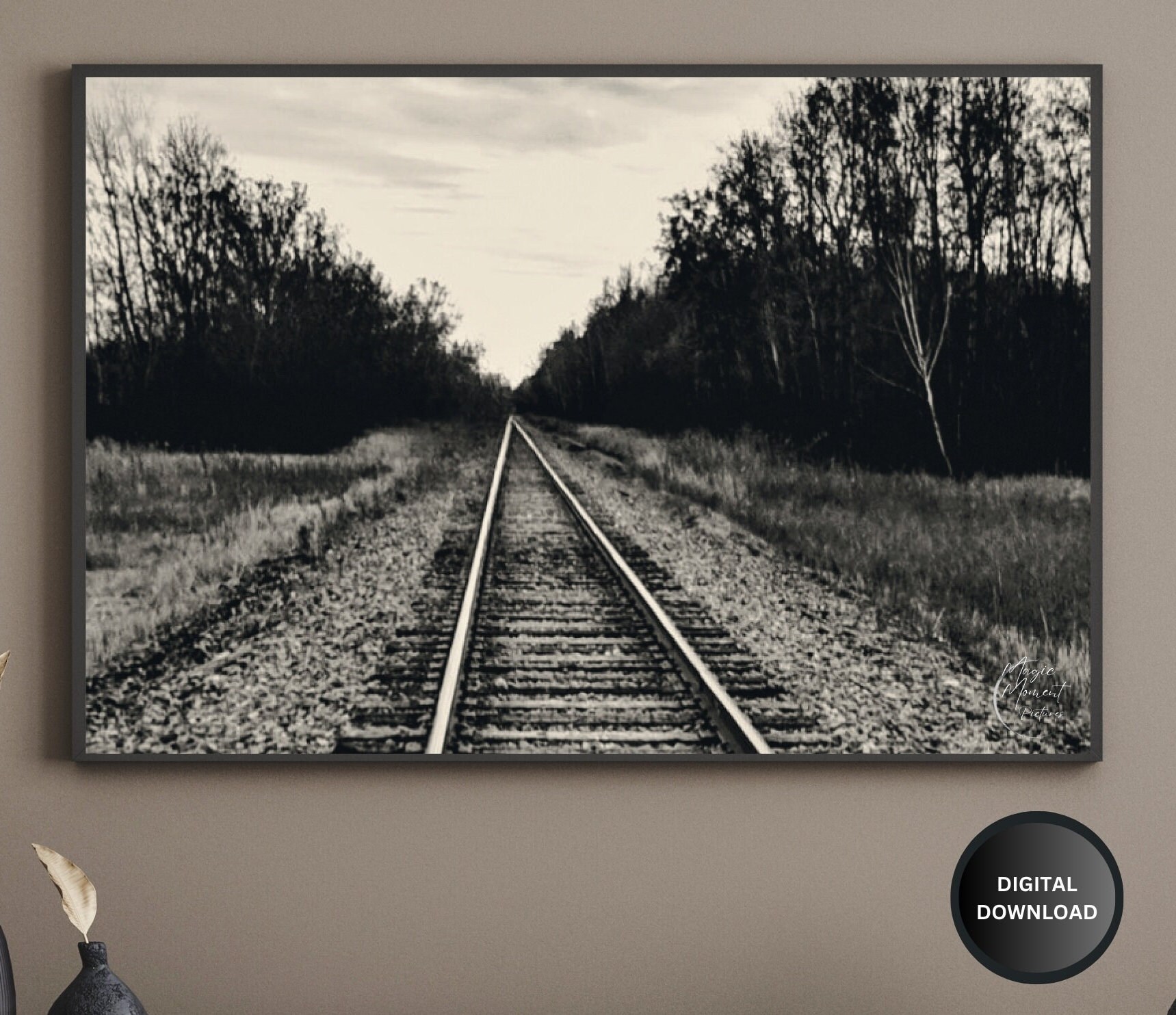 Black and White Railroad Track Photo: Wisconsin Train Print (digital ...