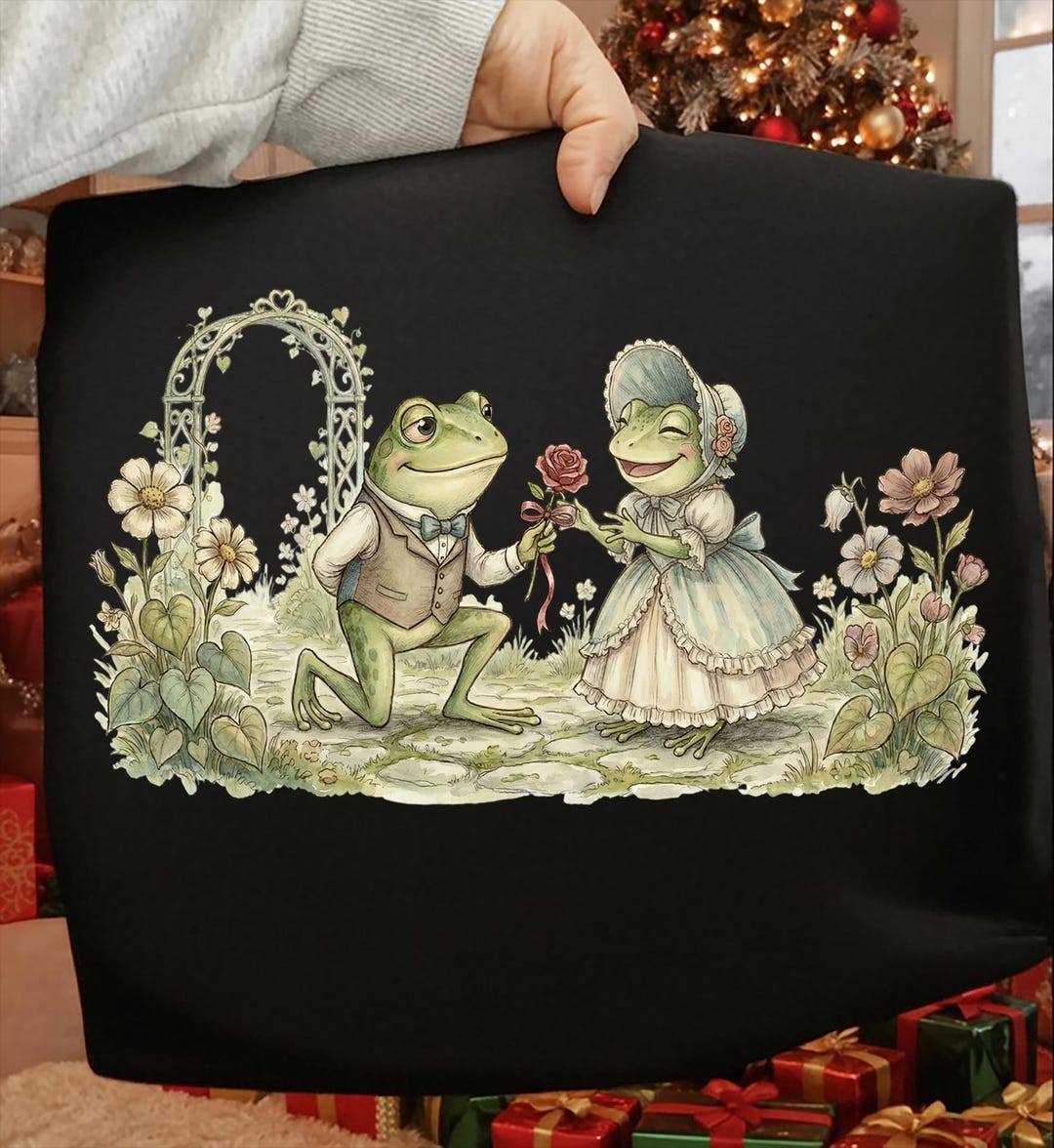 Vintage Frog Valentine PNG, Romantic Frog Couple Lover, Whimsical Love ...