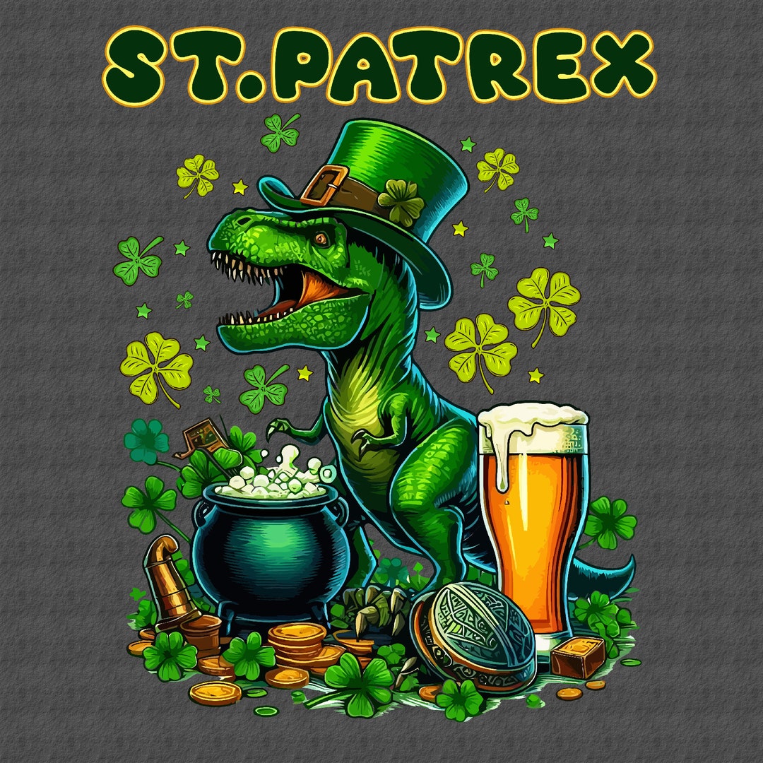St Patrex PNG, T-rex St Patrick's Day PNG, Funny St Patricks Day Png, Kids Patrick Png, St Patty ...