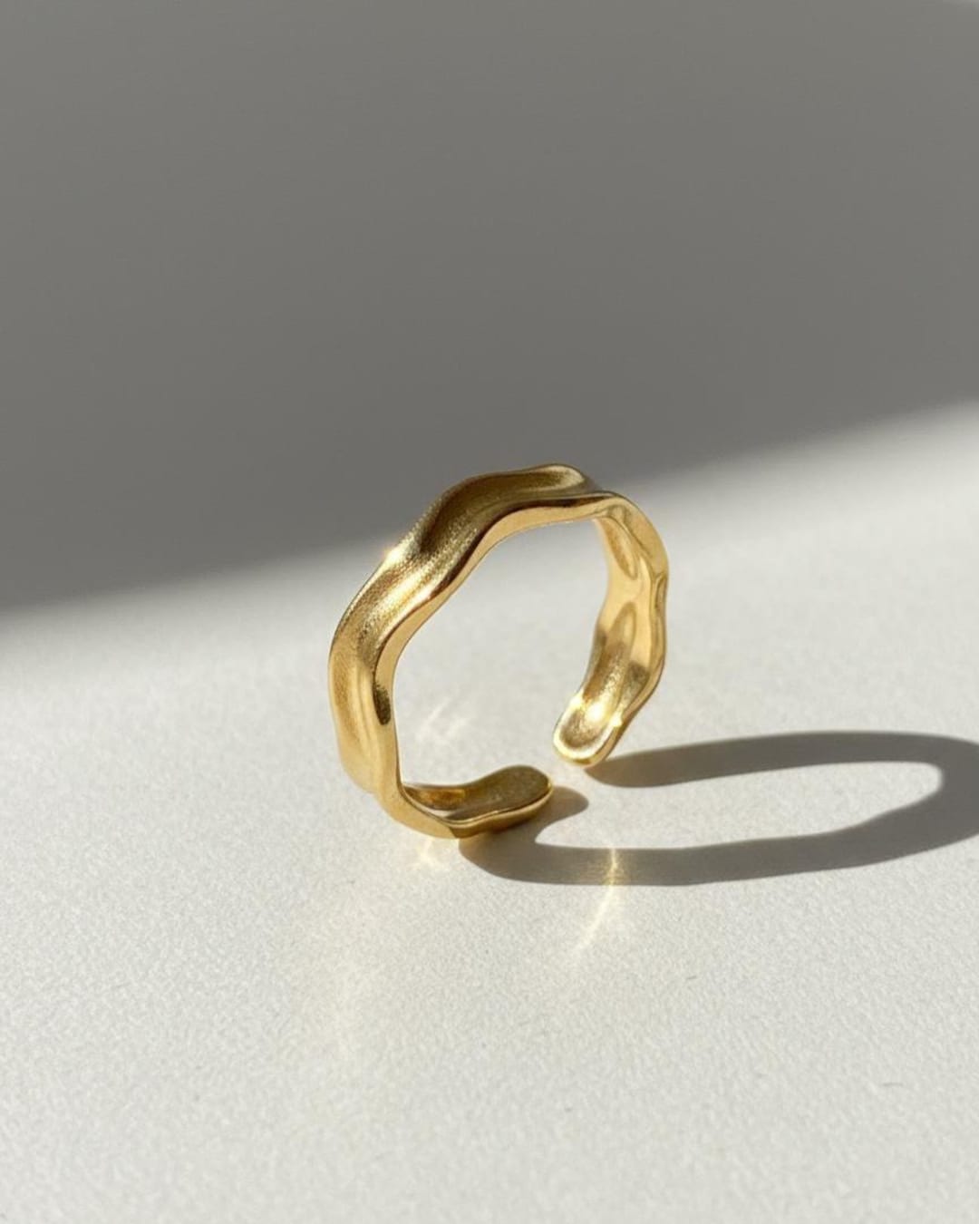 18K Gold Wavy Ring - Waterproof Tarnish Free Band - Organic Minimalist ...