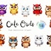 Cute Owls Clipart Bundle Cartoon PNG Images for Digital Download ...