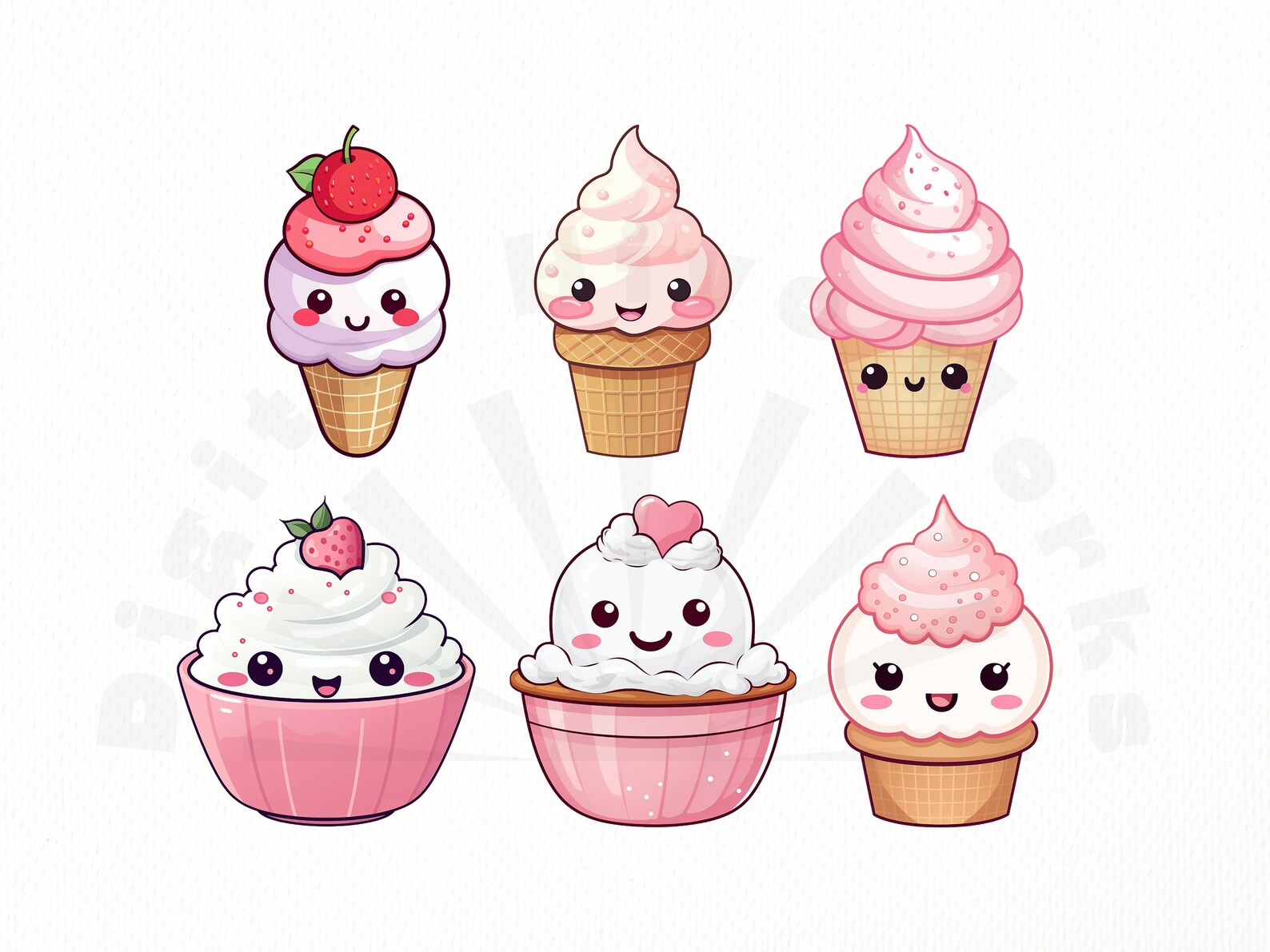 Cute Ice Cream Clipart Bundle PNG Format With Transparent Background ...