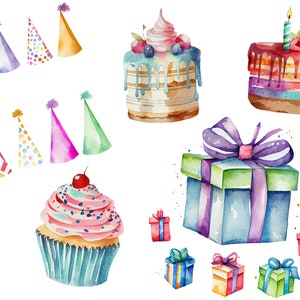Whimsical Watercolor Birthday Clipart - Children's Party Decorations ...