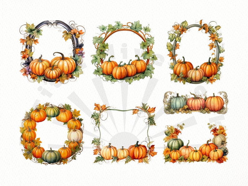 Watercolor Pumpkin Frames Clipart Bundle PNG | Autumn Leaves ...