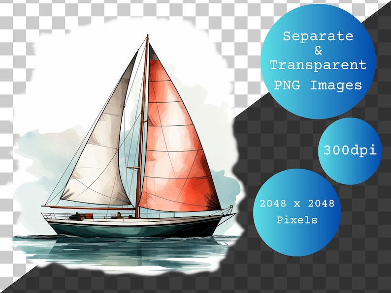 Watercolor Sailboats Clipart | 12 PNG Images | Nautical Ocean Sailboats ...