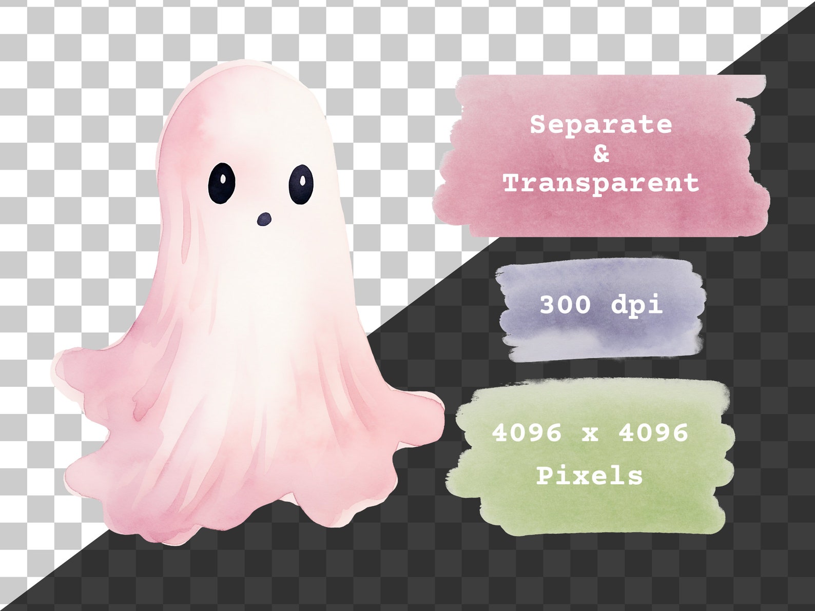 Watercolor Ghosts Clipart Bundle - PNG Format With Transparent ...