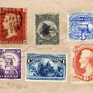 Vintage Stamps Clipart - Variety of 27 Postage Stamps, Digital Download ...