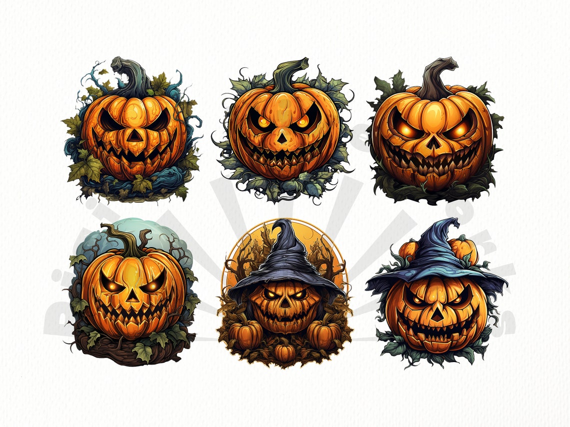 Scary Jack-o-lanterns Clipart Bundle - PNG Format With Transparent ...