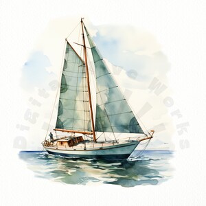 Watercolor Sailboats Clipart | 12 PNG Images | Nautical Ocean Sailboats ...