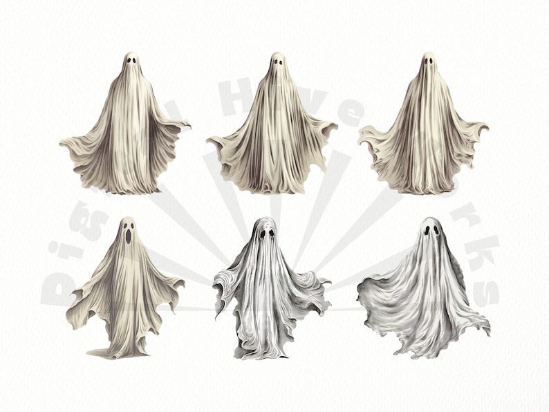 Vintage Ghost Clipart Bundle - PNG Format With Transparent Background ...
