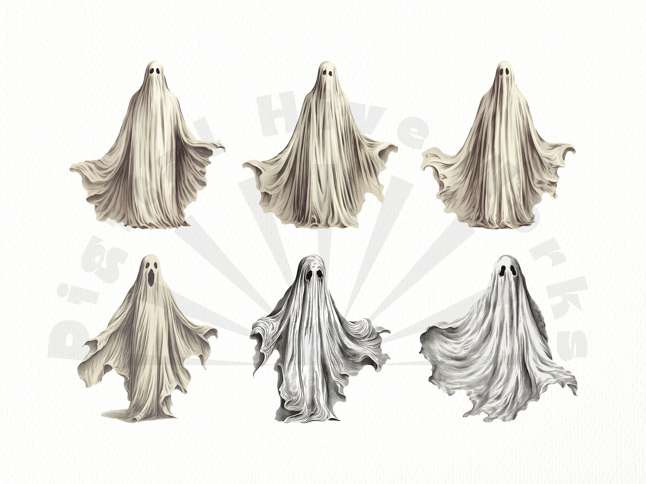 Vintage Ghost Clipart Bundle - PNG Format With Transparent Background ...