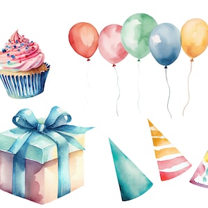 Whimsical Watercolor Birthday Clipart - Children's Party Decorations ...