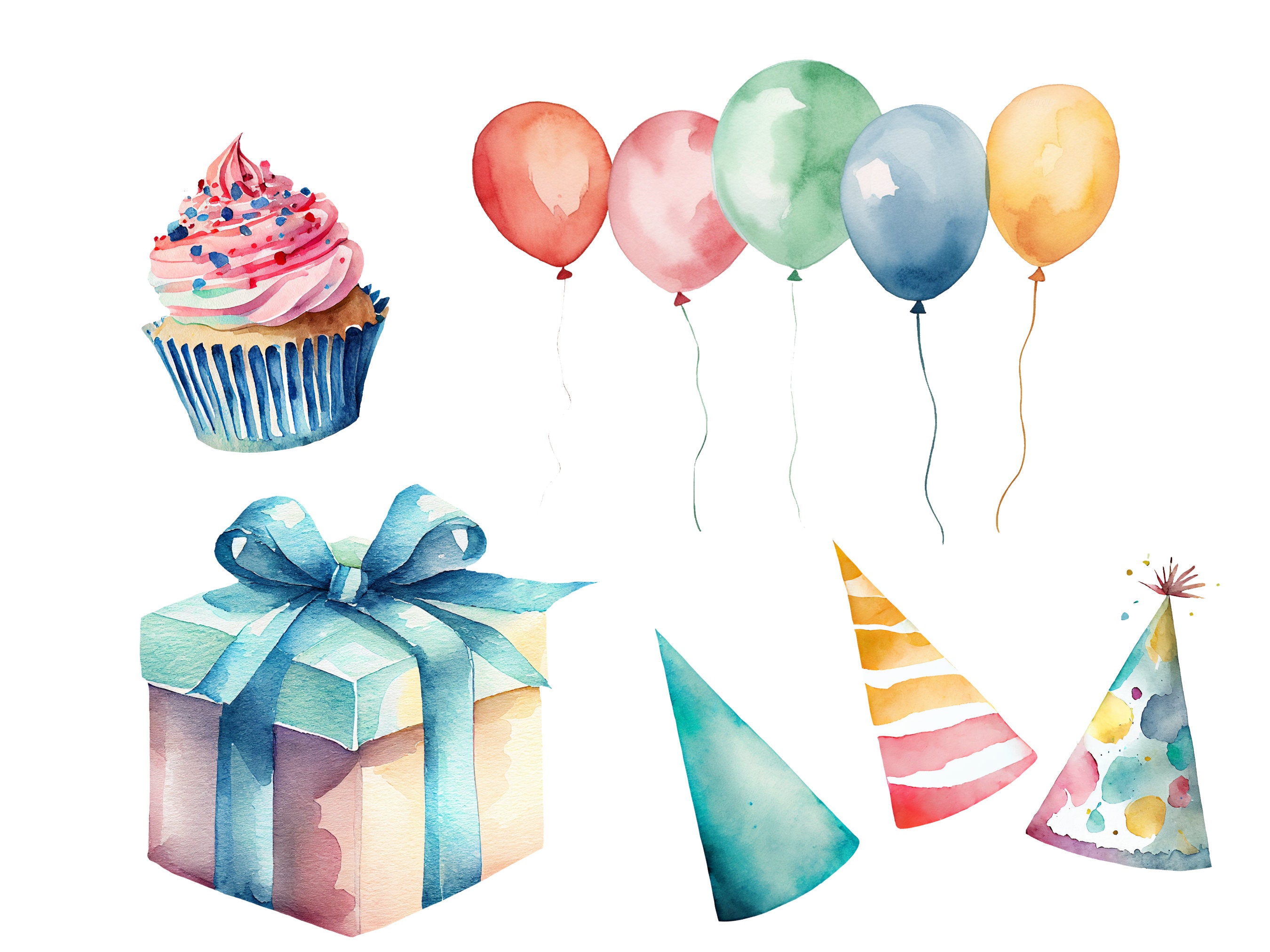 Whimsical Watercolor Birthday Clipart - Children's Party Decorations ...
