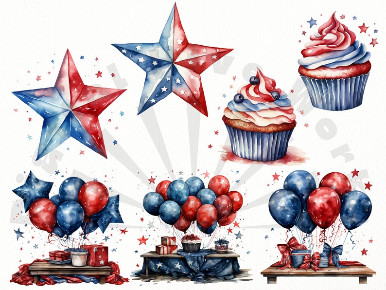 4th of July Watercolor Clipart 60 PNG Images Digital - Etsy