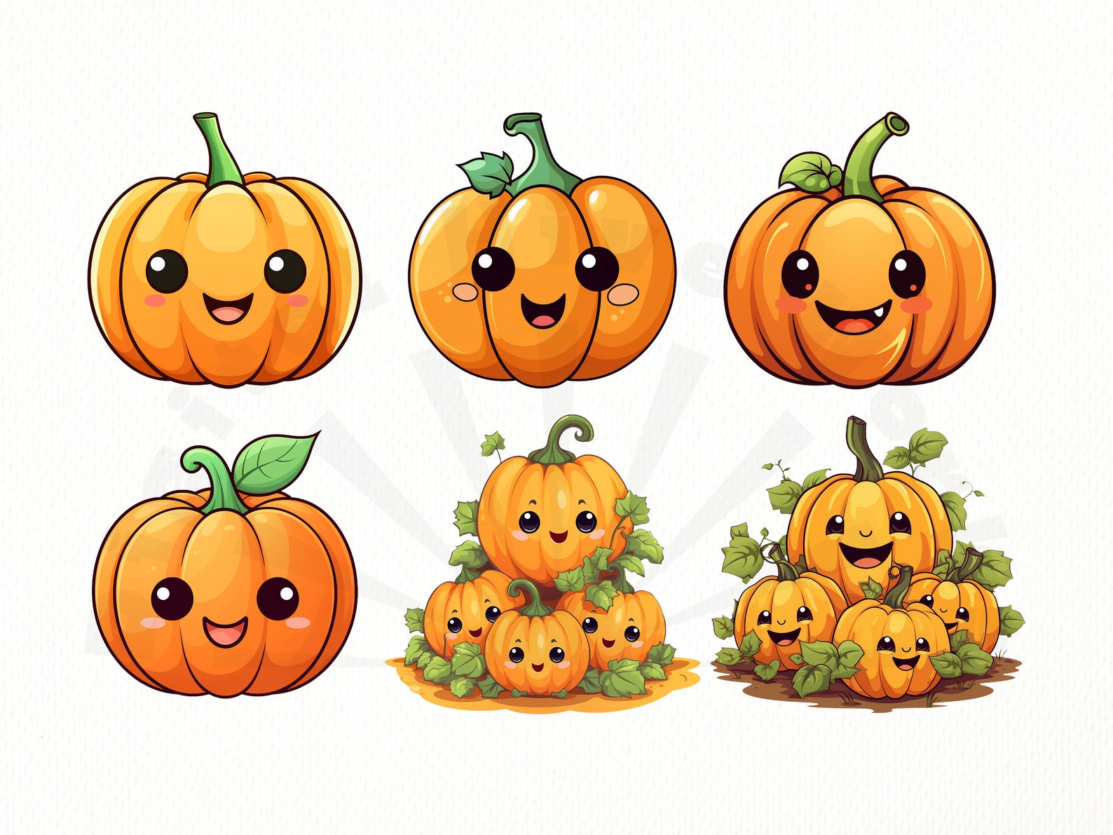 Cute Pumpkins Clipart Bundle - High Resolution PNG Cartoon Pumpkins ...