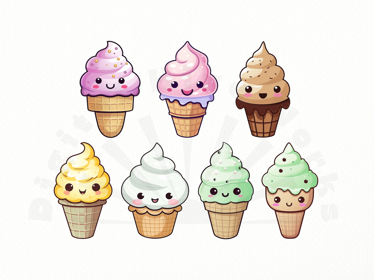 Cute Ice Cream Clipart Bundle PNG Format With Transparent Background ...