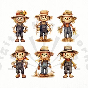 Watercolor Scarecrows Clipart Bundle - PNG Format With Transparent ...