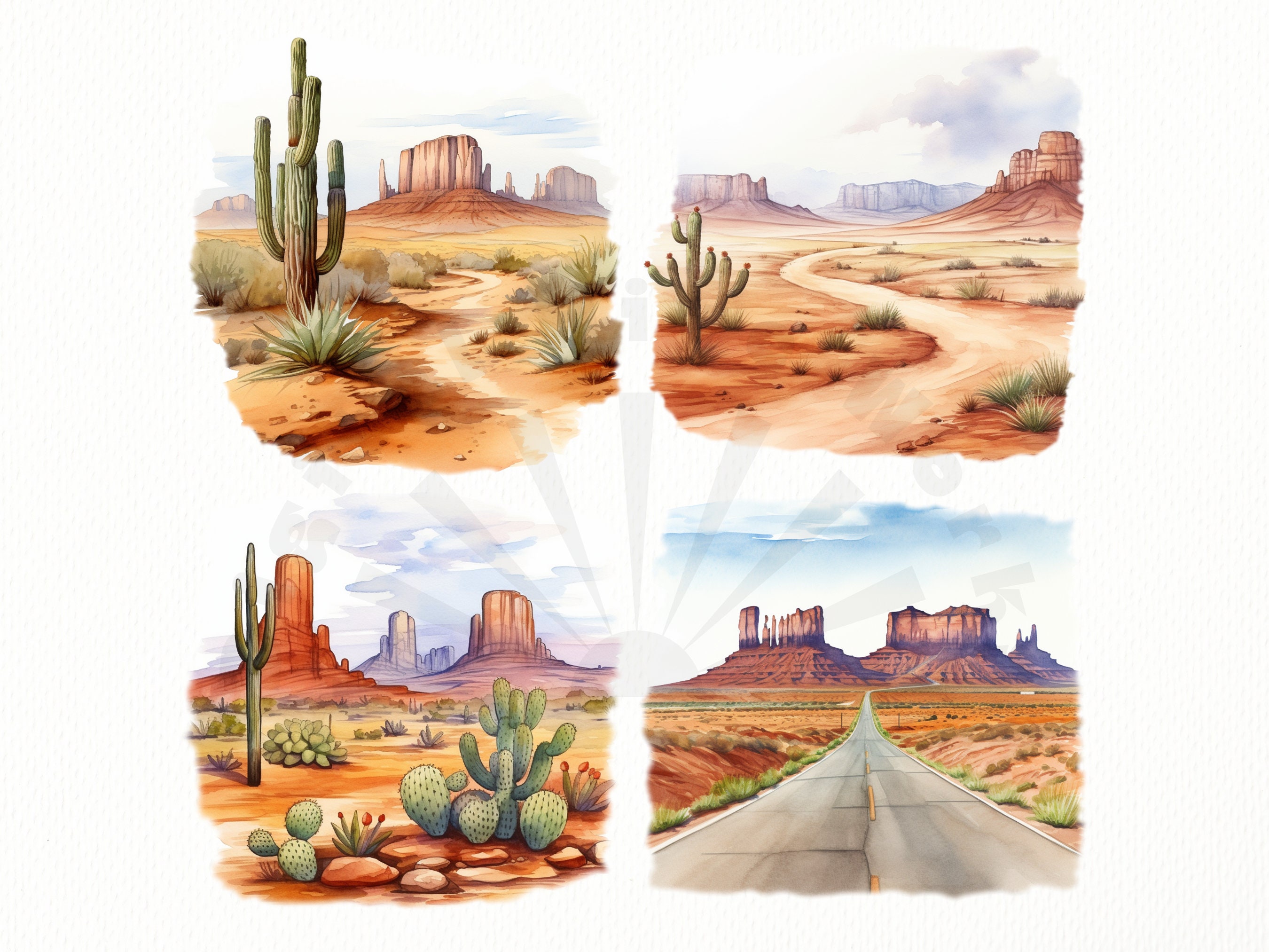 Watercolor Desert Buttes and Mesas Clipart | 12 Instant Download PNG ...