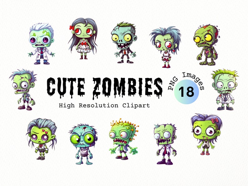 Cute Zombies Clipart Bundle - PNG Format With Transparent Background ...
