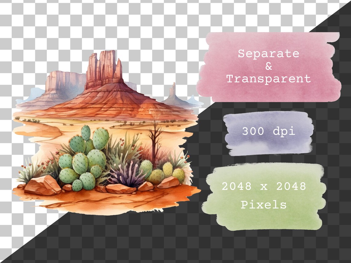 Watercolor Desert Buttes and Mesas Clipart | 12 Instant Download PNG ...