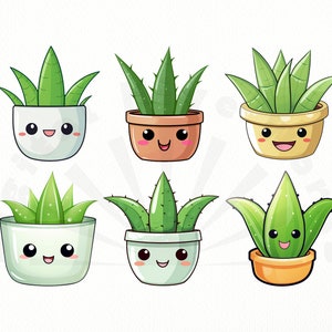 Cute Aloe Vera Clipart Bundle - PNG Format With Transparent Background ...