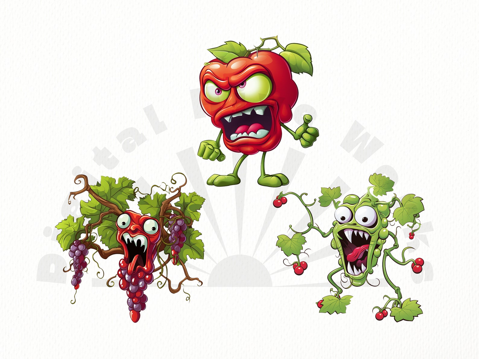 Zombie Fruit Clipart Bundle PNG Format With Transparent - Etsy