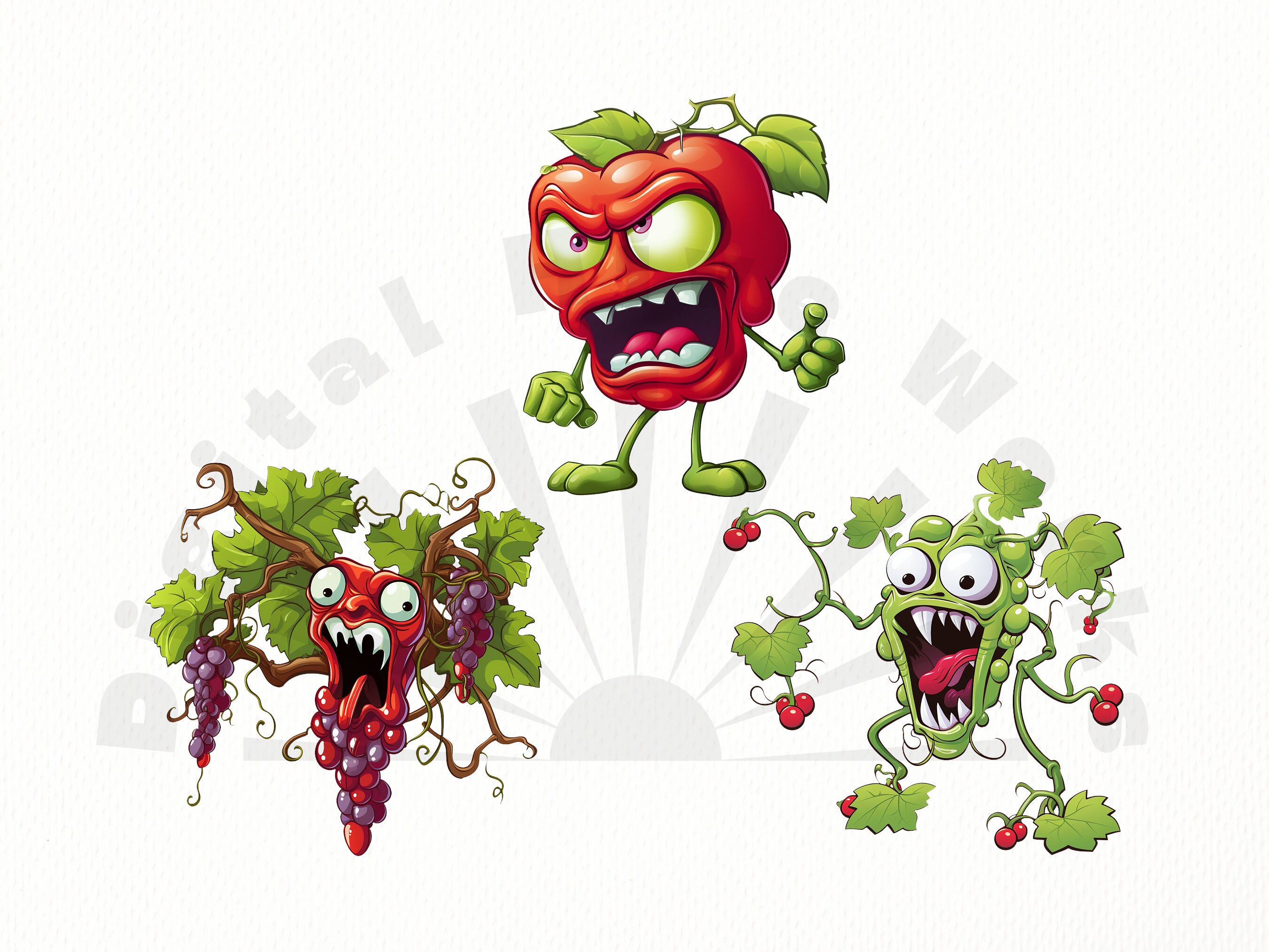 Zombie Fruit Clipart Bundle PNG Format With Transparent - Etsy