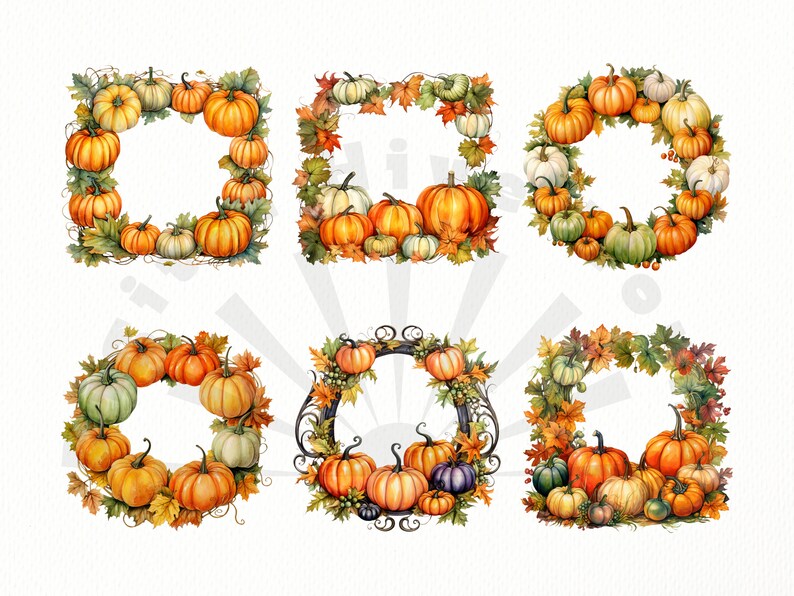 Watercolor Pumpkin Frames Clipart Bundle PNG | Autumn Leaves ...