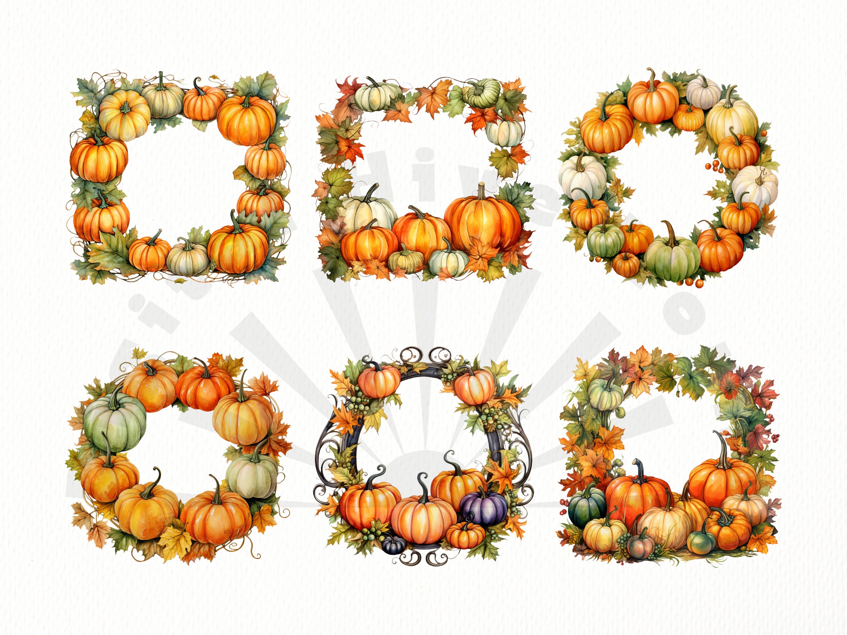 Watercolor Pumpkin Frames Clipart Bundle PNG | Autumn Leaves ...