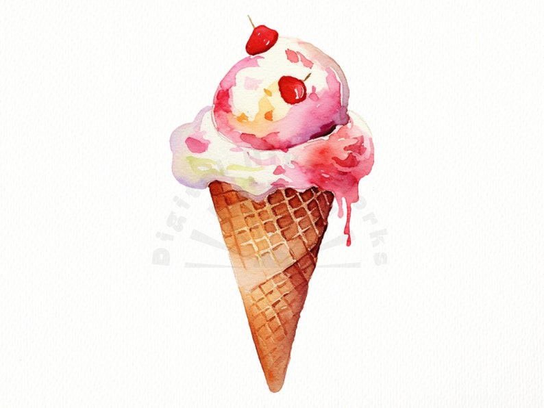 Watercolor Ice Cream Clipart Bundle 12 Transparent PNG Images Instant ...