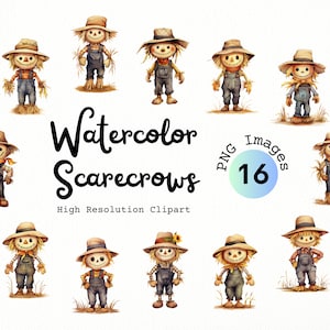 Watercolor Scarecrows Clipart Bundle - PNG Format With Transparent ...