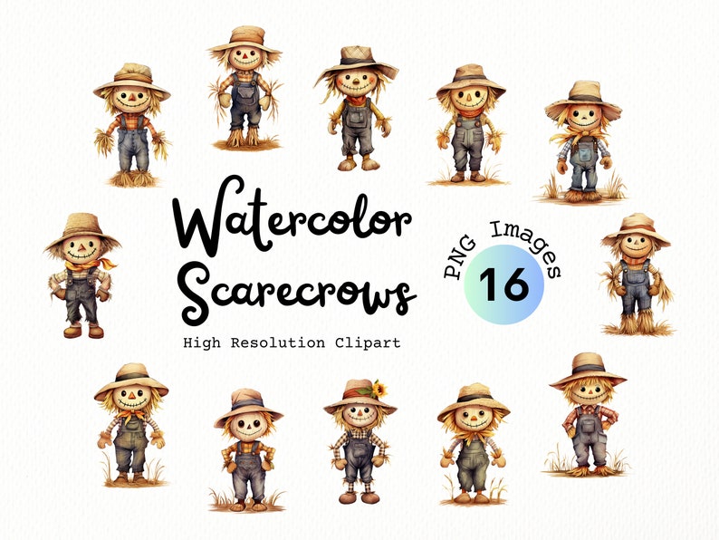 Watercolor Scarecrows Clipart Bundle PNG Format With Transparent ...