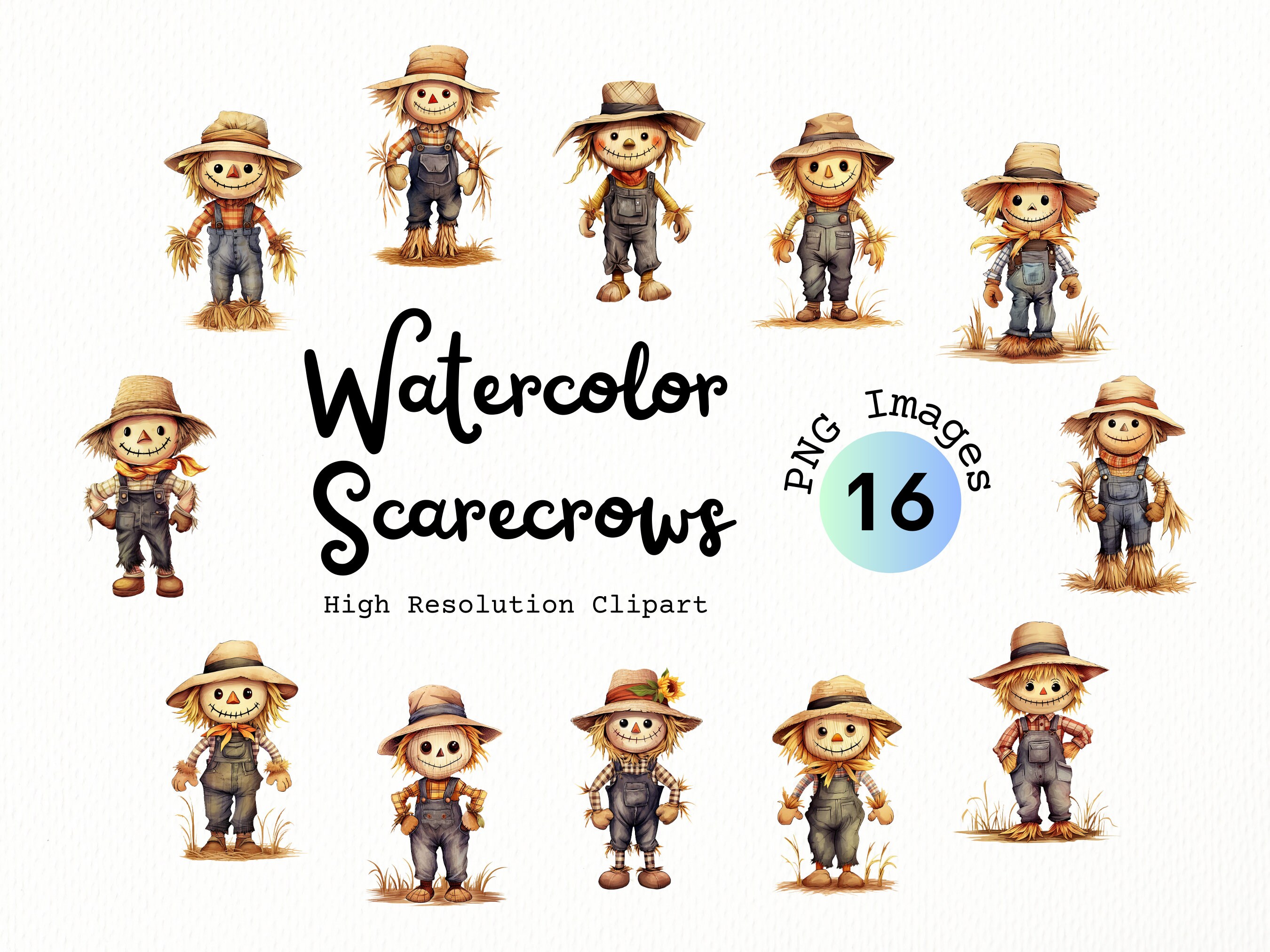 Watercolor Scarecrows Clipart Bundle PNG Format With - Etsy