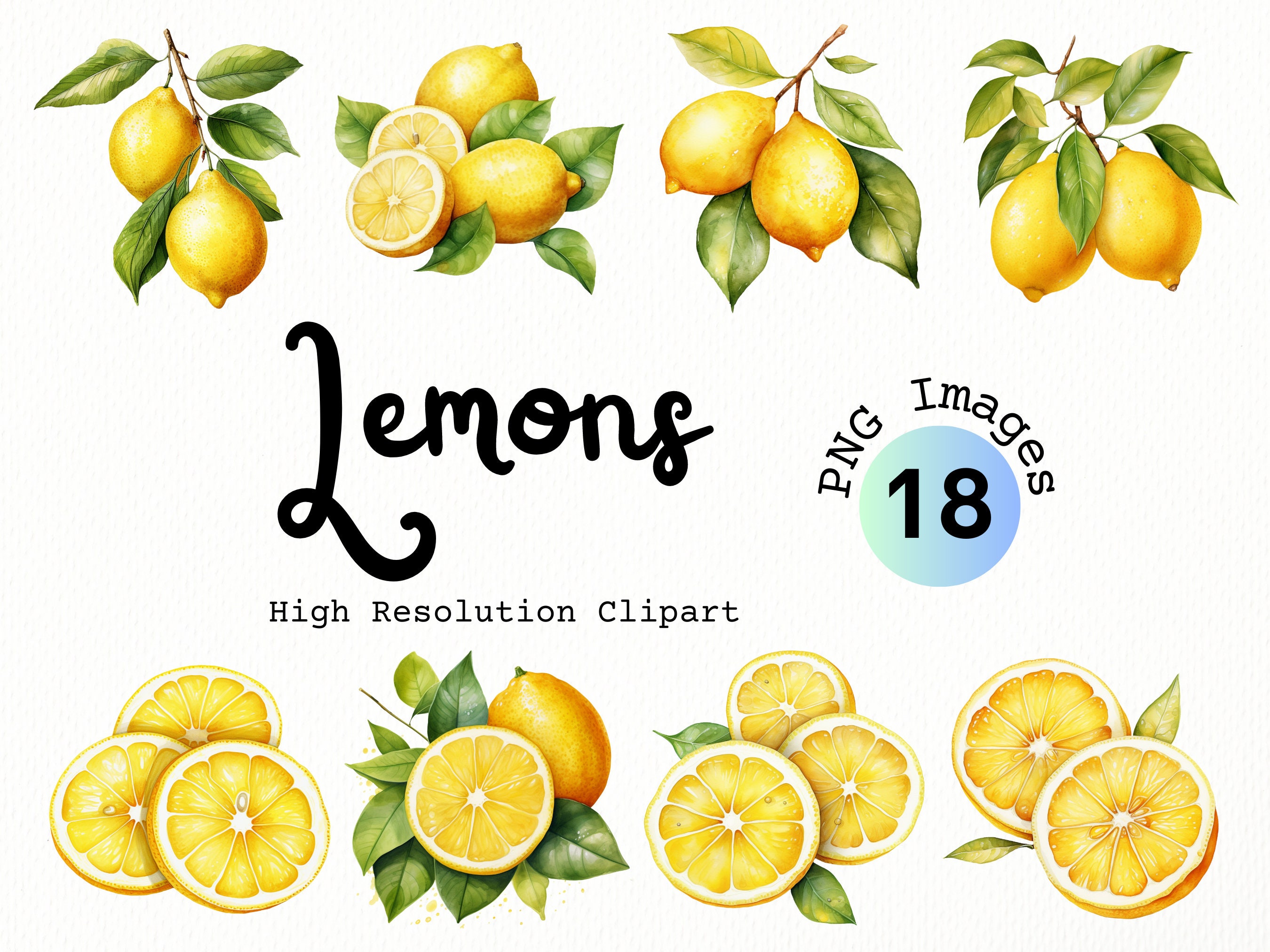 Lemons Clipart 18 PNG Watercolor Images With Instant Digital - Etsy