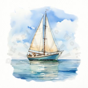 Watercolor Sailboats Clipart | 12 PNG Images | Nautical Ocean Sailboats ...